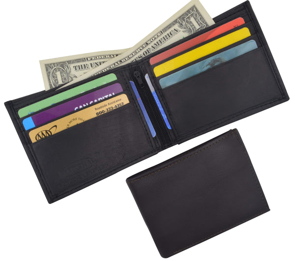 Genuine-Lambskin-Soft-Leather-Bifold-Mens-Wallet-with-Inner-Zipper-1103 ...