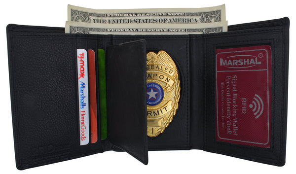RFID-Blocking-Genuine-Leather-Trifold-Badge-Holder-Wallet-Black-Police ...
