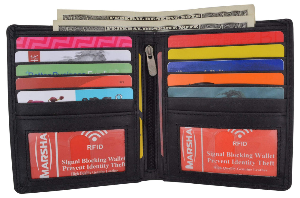 RFID Blocking Hunter Leather Bifold Slim Hipster Credit Card Double ID ...