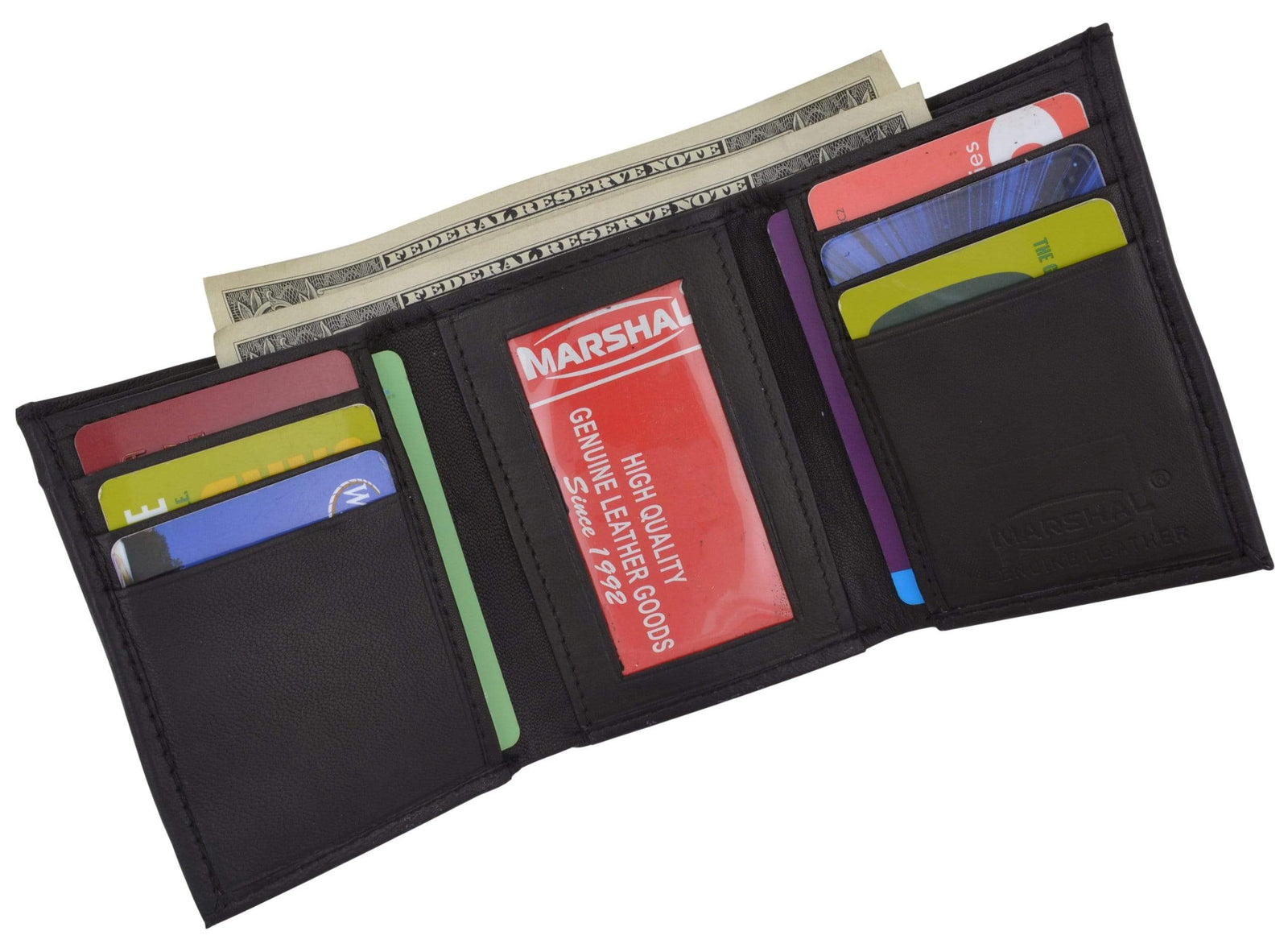 Genuine Leather Trifold Lambskin Wallet with Center ID Window 55