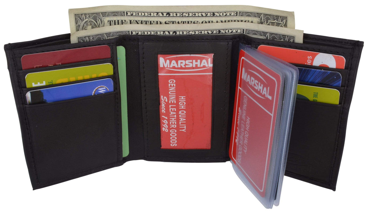 Genuine Leather Trifold Lambskin Wallet with Center ID Window 55