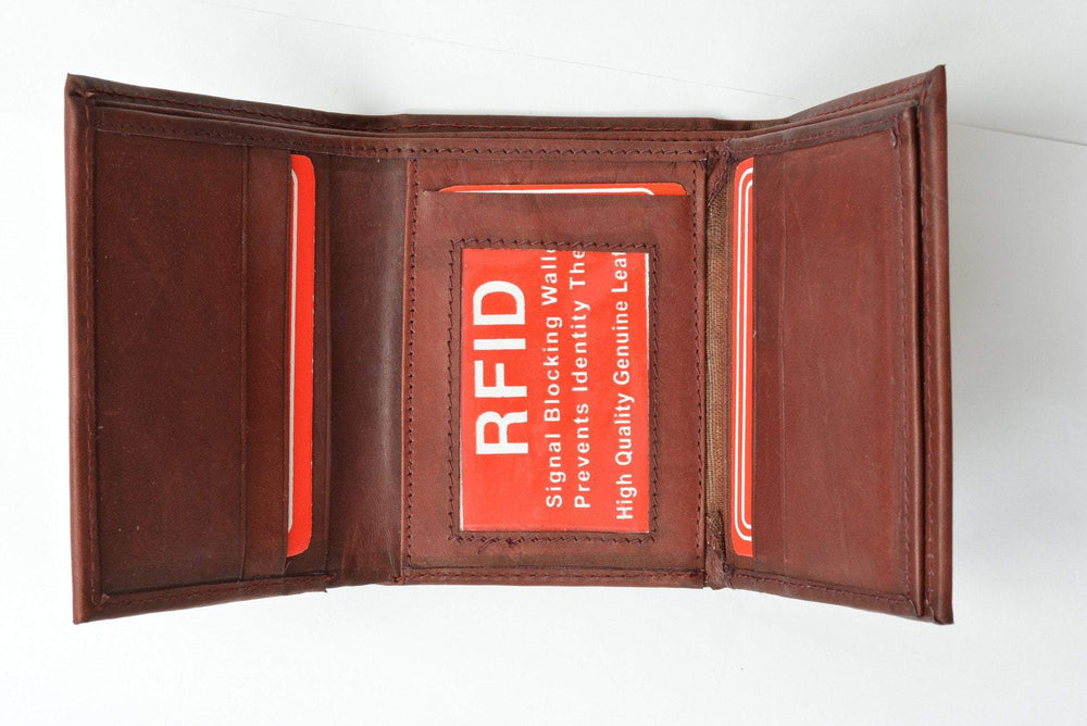 RFID Blocking Mens Trifold Leather Wallet RFID 1107 (C)