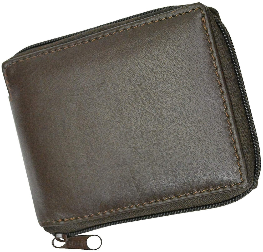 RFID Blocking Soft Premium Leather Zip Around ID Bifold Wallet RFID P ...