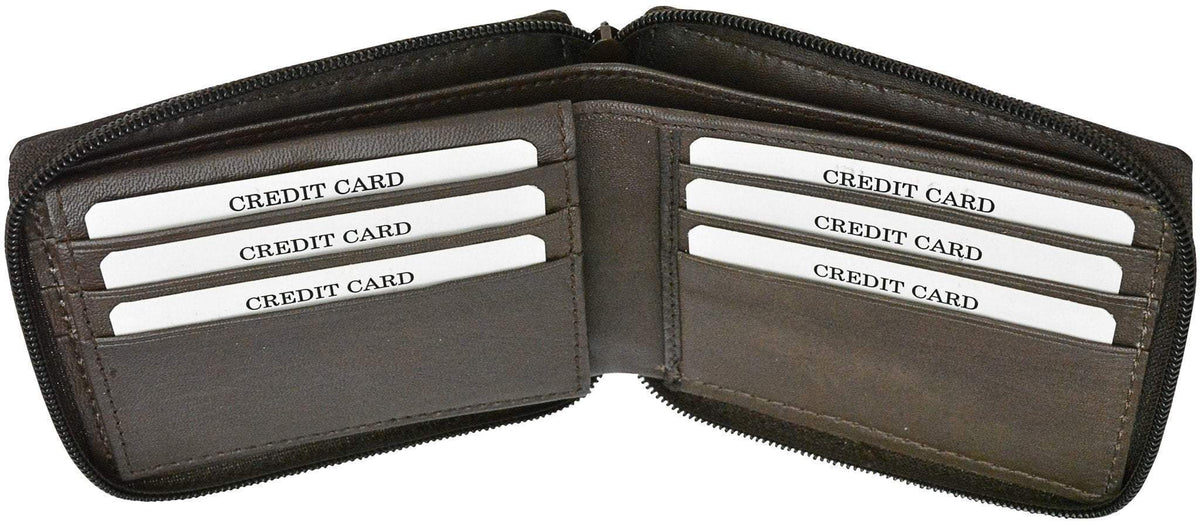 RFID Blocking Soft Premium Leather Zip Around ID Bifold Wallet RFID P ...