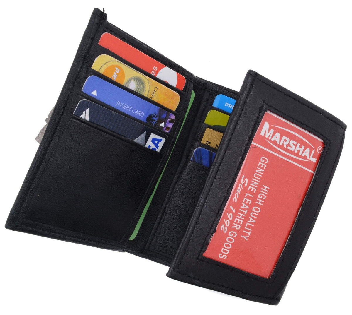 Soft Lamb Leather Trifold Card Holder Wallet W/Outside ID Window 1555