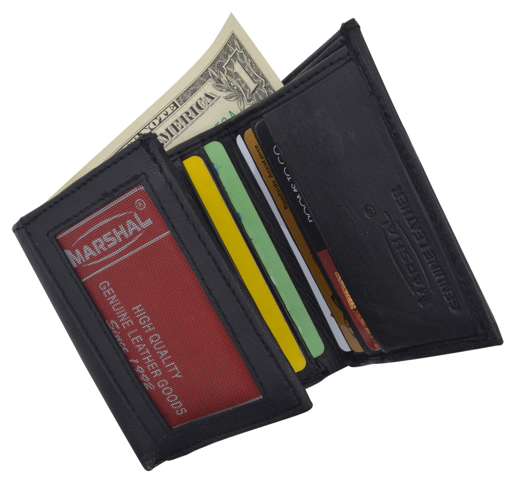 Trifold Mens Leather Wallet W/2 Outside ID Windows 3655