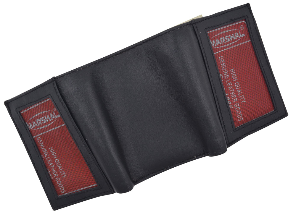 Trifold Mens Leather Wallet W/2 Outside ID Windows 3655