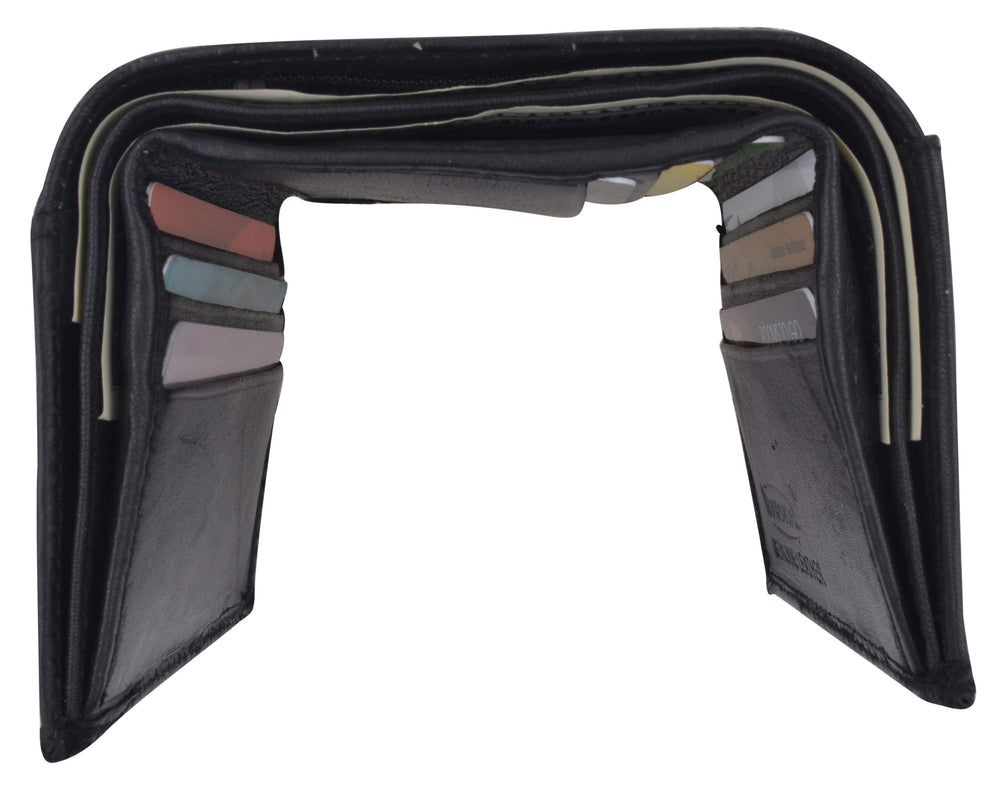 Trifold Mens Leather Wallet W/2 Outside ID Windows 3655