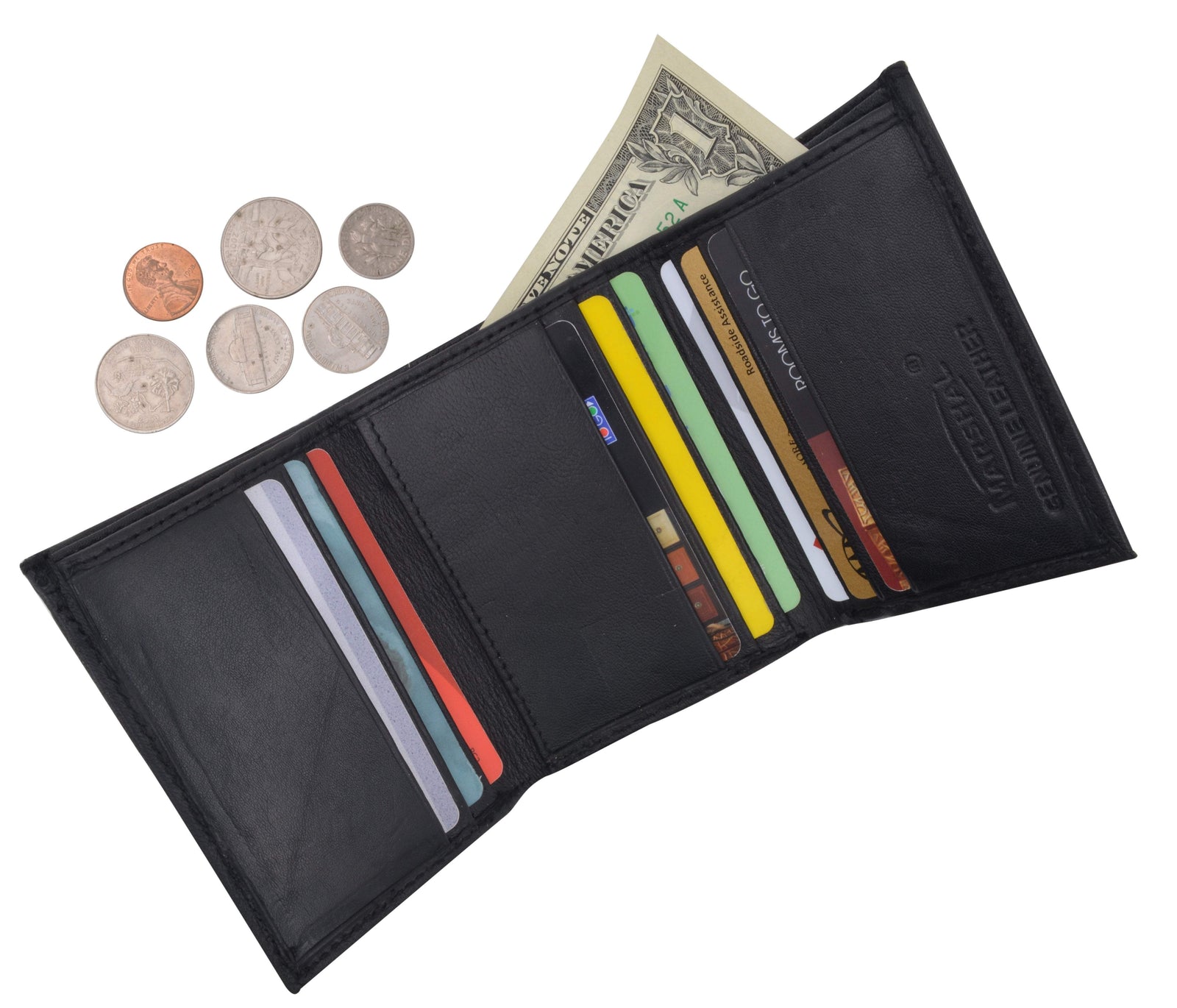 Trifold Mens Leather Wallet W/2 Outside ID Windows 3655