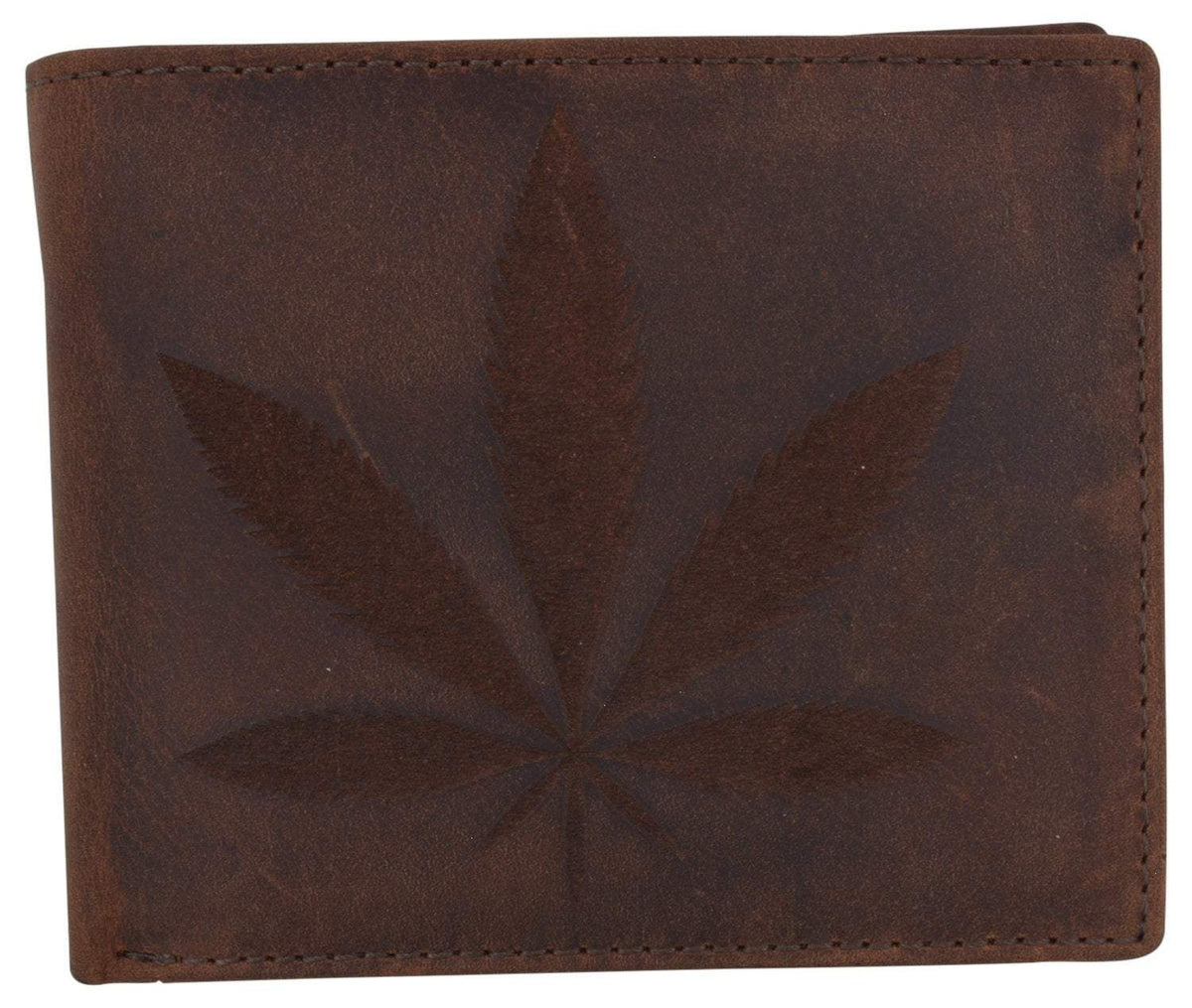 Genuine Leather RFID Bifold Mens Marijuana Leaf Logo Wallet