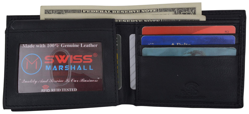 Swiss Marshall Premium Leather Men's Bifold Fixed ID Flap Card Holder ...